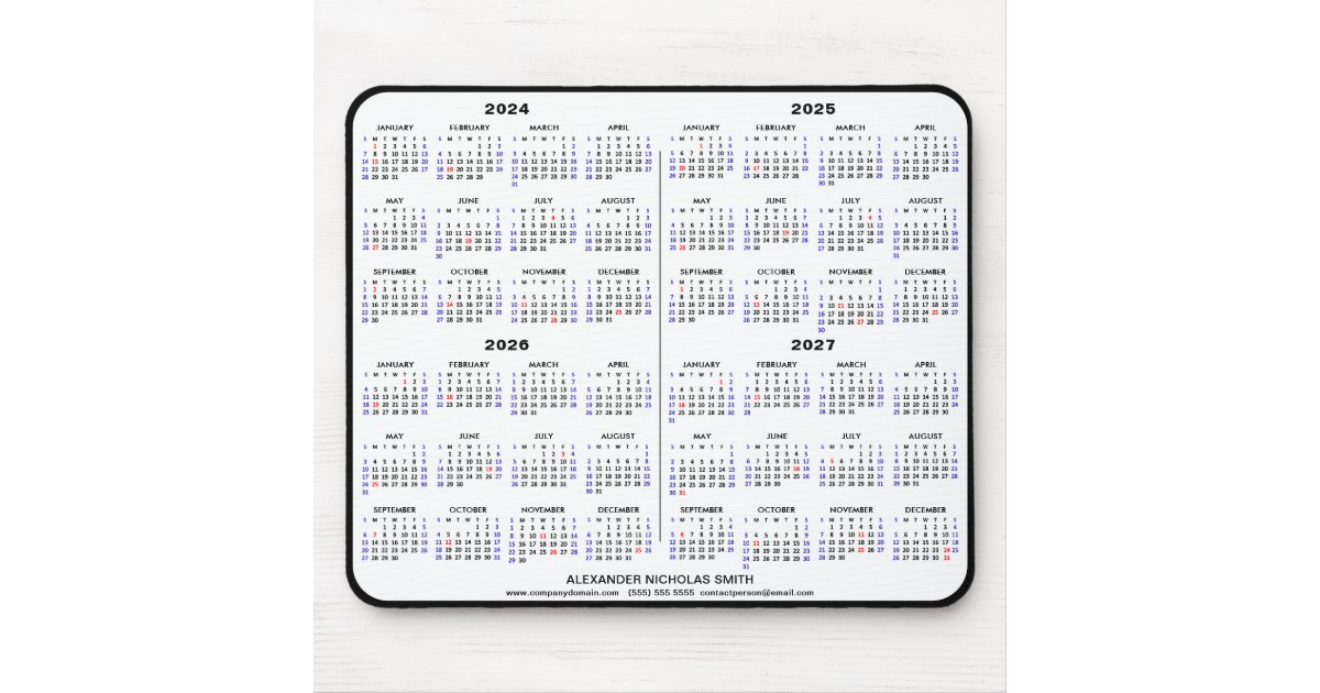 2024-2025 4 Year Calendar Black Custom Name simple Mouse Pad | Zazzle