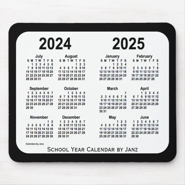 2024-2025 Black and White School Calendar by Janz Mouse Pad | Zazzle