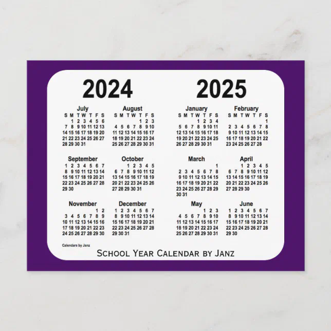 2024-2025 Purple Mini School Year Calendar by Janz Postcard | Zazzle