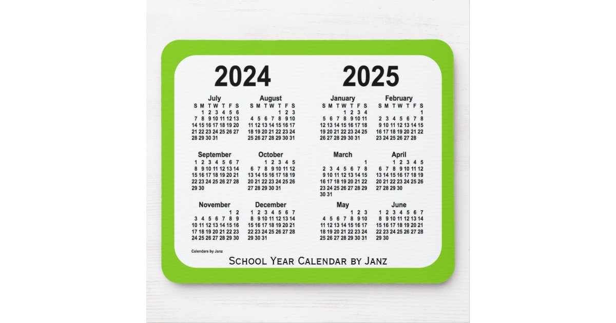 2024-2025 Yellow Green School Calendar by Janz Mouse Pad | Zazzle