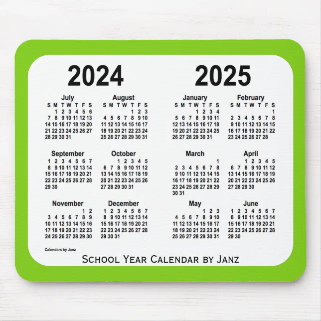 2024-2025 Yellow Green School Calendar by Janz Mouse Pad | Zazzle