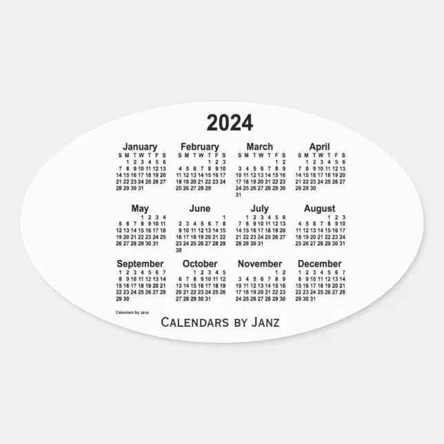 2024 Black and White Calendar by Janz Oval Sticker | Zazzle