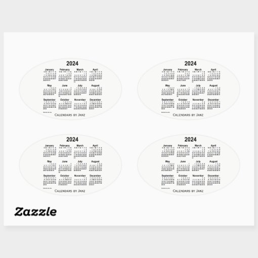 2024 Black and White Calendar by Janz Oval Sticker | Zazzle