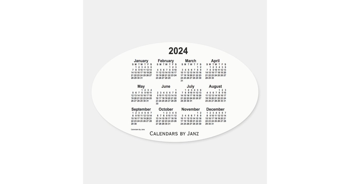2024 Black and White Calendar by Janz Oval Sticker | Zazzle