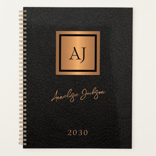 2024 Black gold monogrammed script name elegant Planner | Zazzle