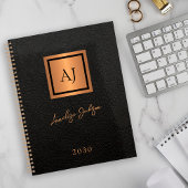 2024 Black gold monogrammed script name elegant Planner | Zazzle