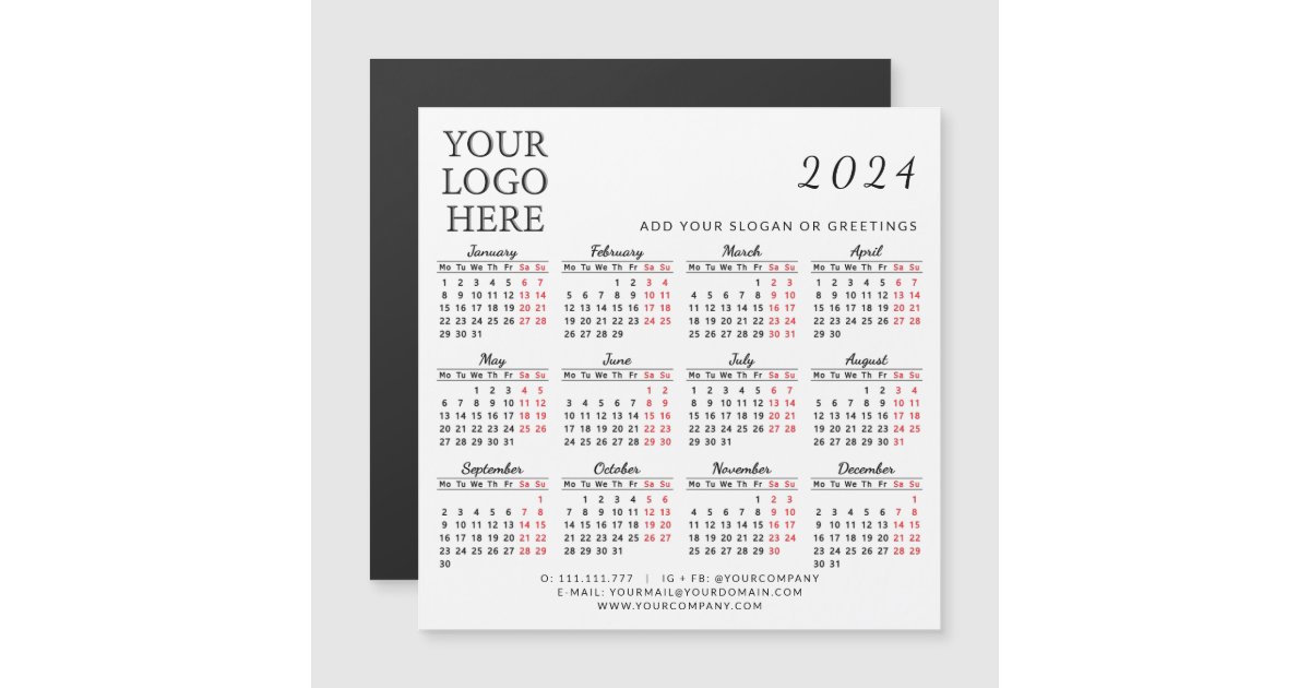 2024 Business Calendar Magnet With Logo Simple | Zazzle