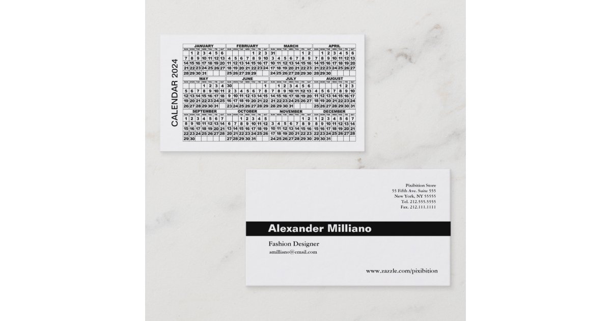 2024 Calendar Business Card horizontal White | Zazzle