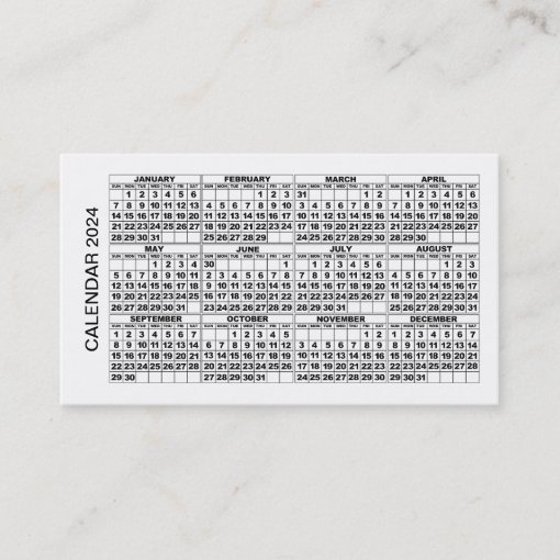 2024 Calendar Business Card horizontal White | Zazzle