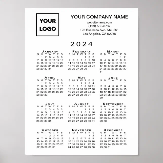 2024 Calendar Business Logo and Text Poster | Zazzle