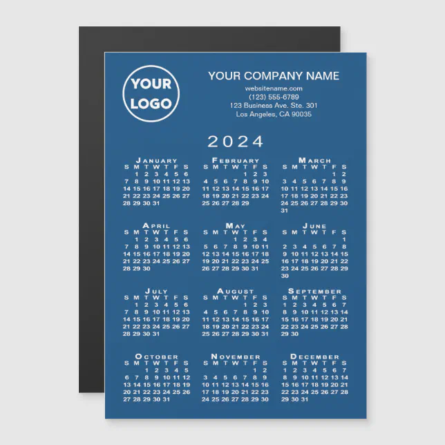 2024 Calendar Business Logo Text Blue Magnet Card | Zazzle