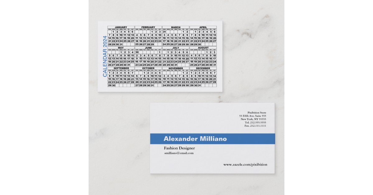 2024 Calendar Classic Business Card Blue Stripe | Zazzle