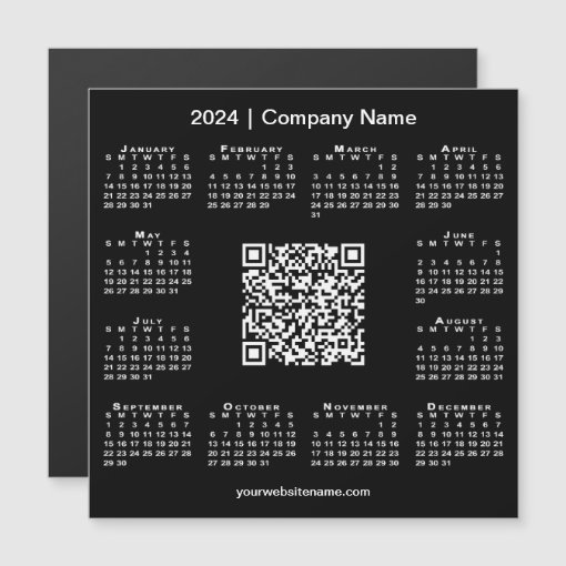 2024 Calendar Custom Business QR Code Black Magnet | Zazzle