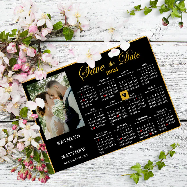 2024 Calendar Elegant Script Photo Save The Date Magnetic Invitation ...
