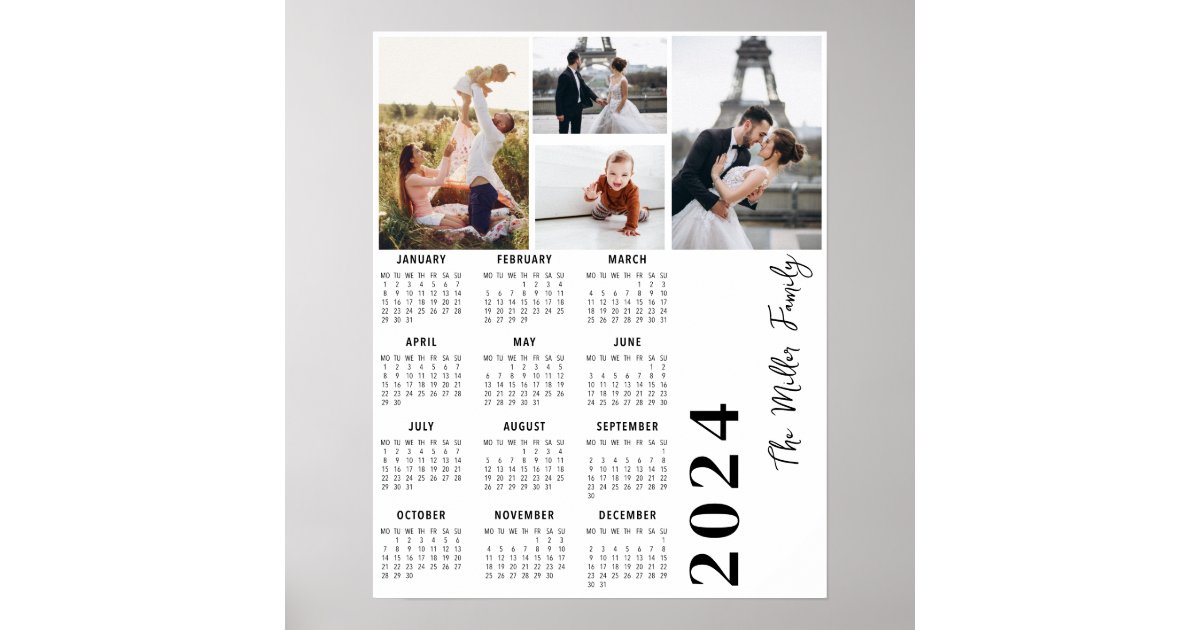 2024 Calendar minimalist multiphoto Poster | Zazzle