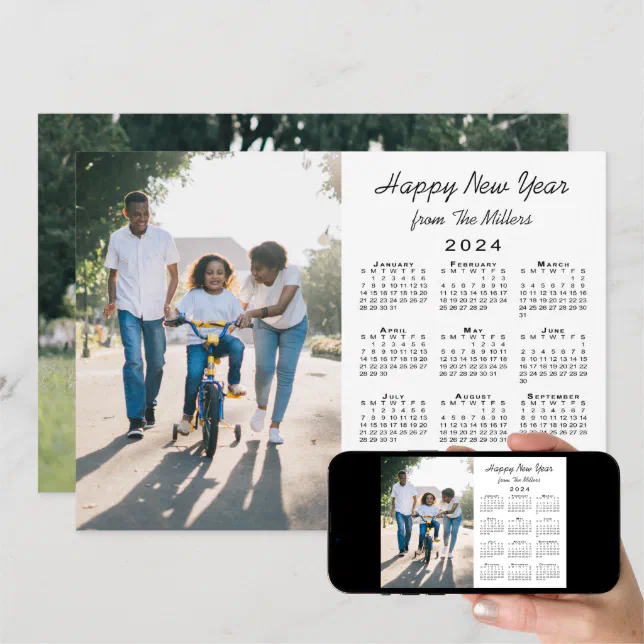 2024 Calendar Modern 2 Photo Happy New Year Holiday Card | Zazzle