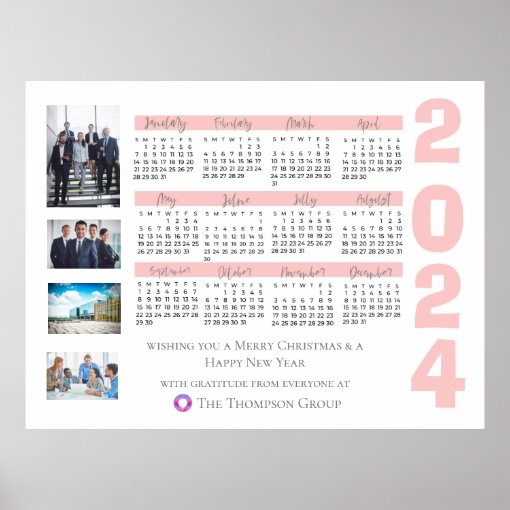 2024 Calendar Photo Christmas New Year Corporate Poster | Zazzle
