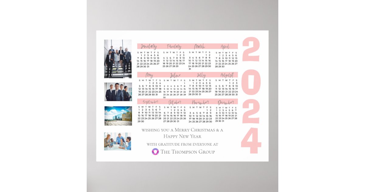 2024 Calendar Photo Christmas New Year Corporate Poster | Zazzle