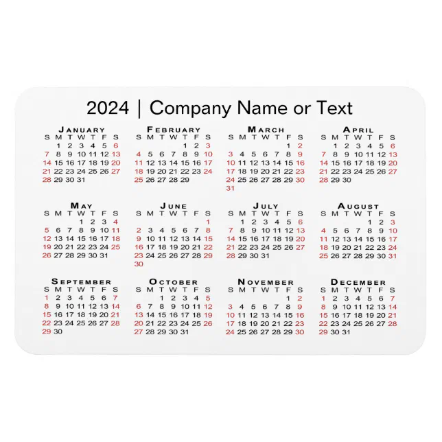 2024 Calendar with Custom Text Black Red White Magnet | Zazzle