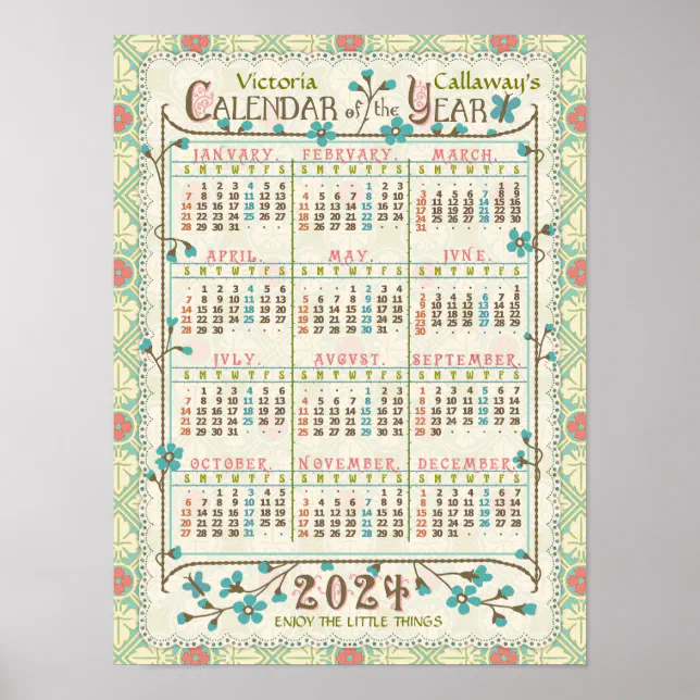 2024 Calendar Year Victorian Art Nouveau | Custom Poster | Zazzle