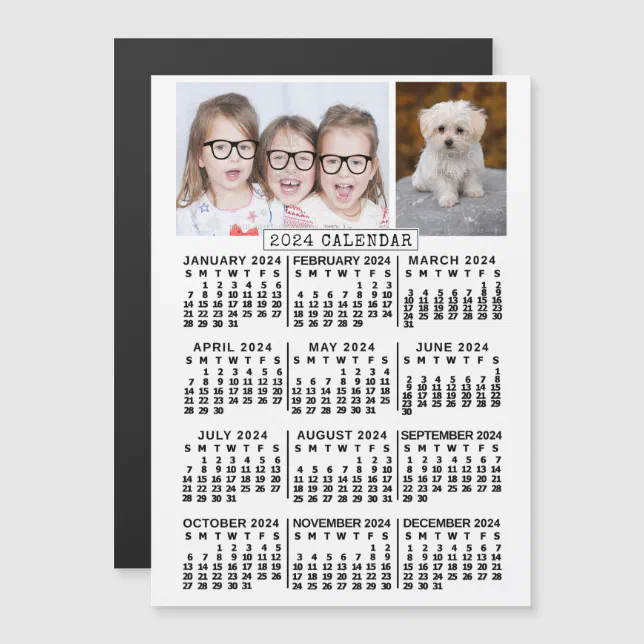 2024 Calendar Year White 2 Custom Photos Template Magnetic Invitation ...