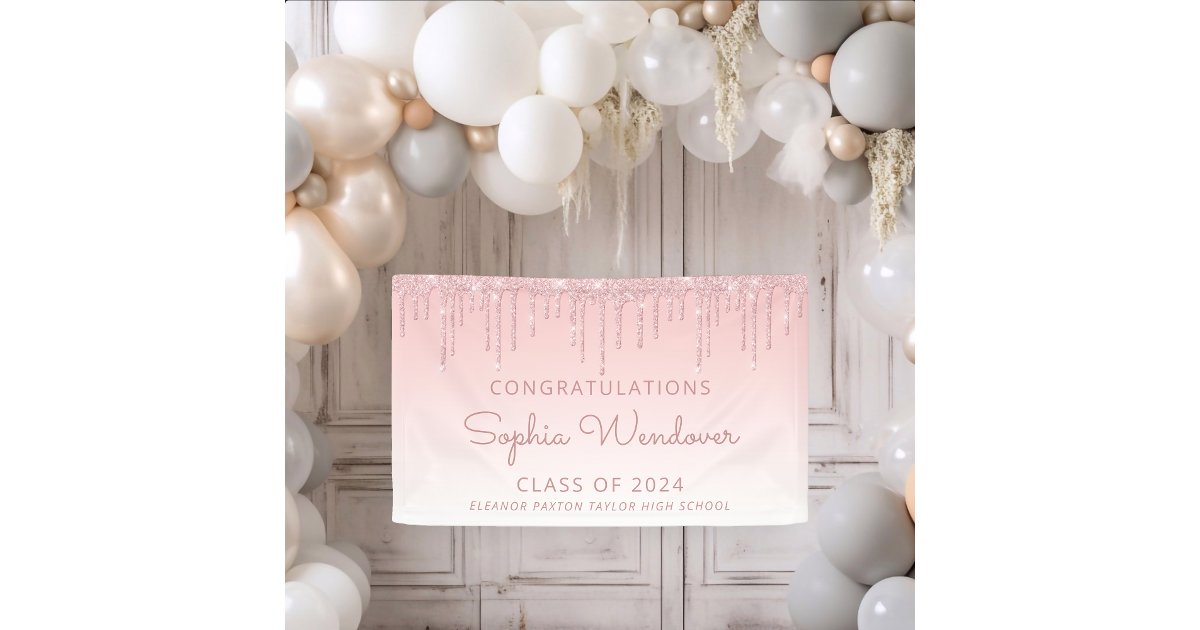 2024 Chic Pink Glitter Drip Graduation Banner | Zazzle