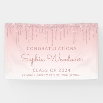 2024 Chic Pink Glitter Drip Graduation Banner | Zazzle
