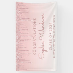 2024 Chic Pink Glitter Drip Graduation Banner | Zazzle