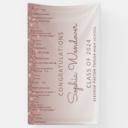 2024 Chic Rose Gold Glitter Drip Graduation Banner | Zazzle