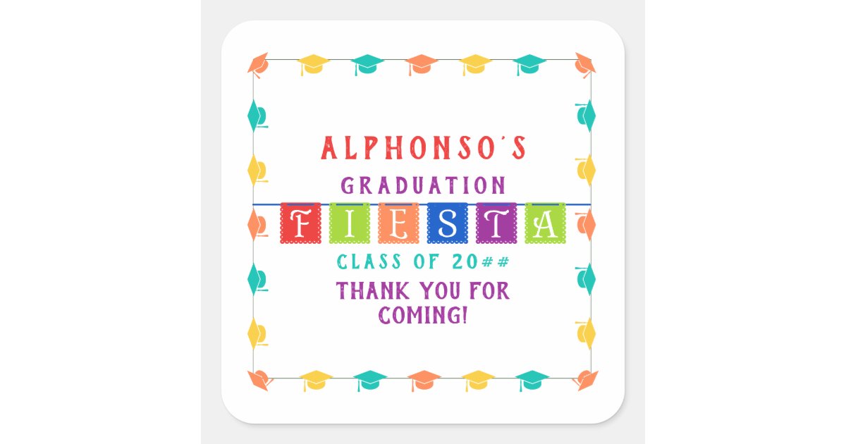 2024 Colorful Mexican Fiesta Graduation Party Square Sticker | Zazzle