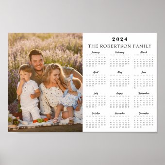2024 Custom Photo & Family Name 12 Month Calendar Poster | Zazzle
