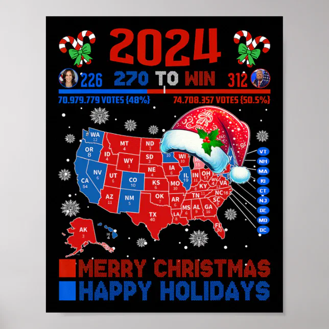 2024 Electoral Map Merry Christmas Trump Landslide Poster | Zazzle