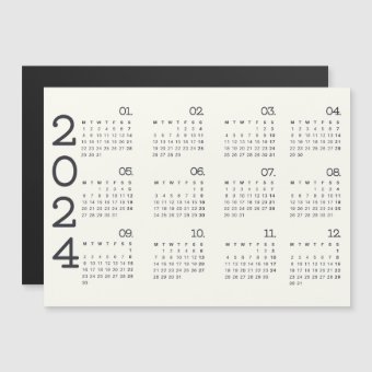 2024 Full Year Calendar Black And White Elegant Magnetic Invitation ...
