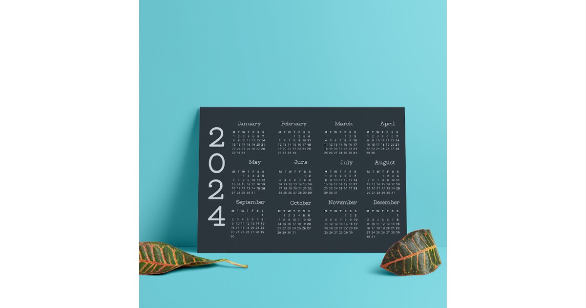 2024 Full Year Calendar Black And White Elegant Magnetic Invitation ...