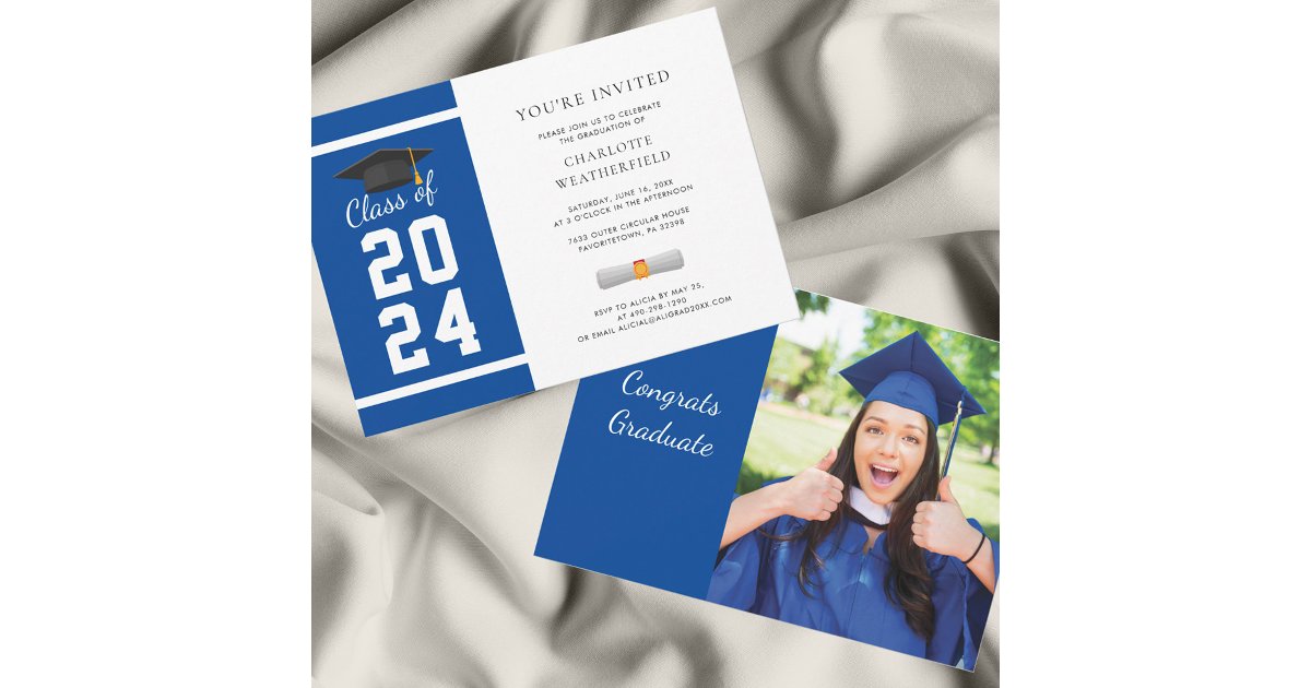 2024 Graduate Photo Blue Graduation Party Invitation | Zazzle