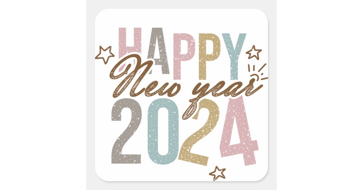 2024 Happy New Year in retro colors Square Sticker | Zazzle
