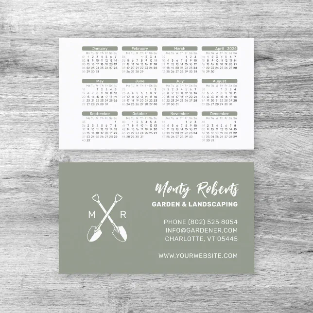 2024 Minimalistic Dusky Green Pocket Calendar | Business Card | Zazzle