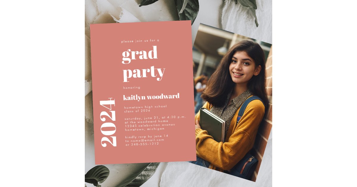 2024 Photo Bold Typography Terracotta Grad Party Invitation | Zazzle