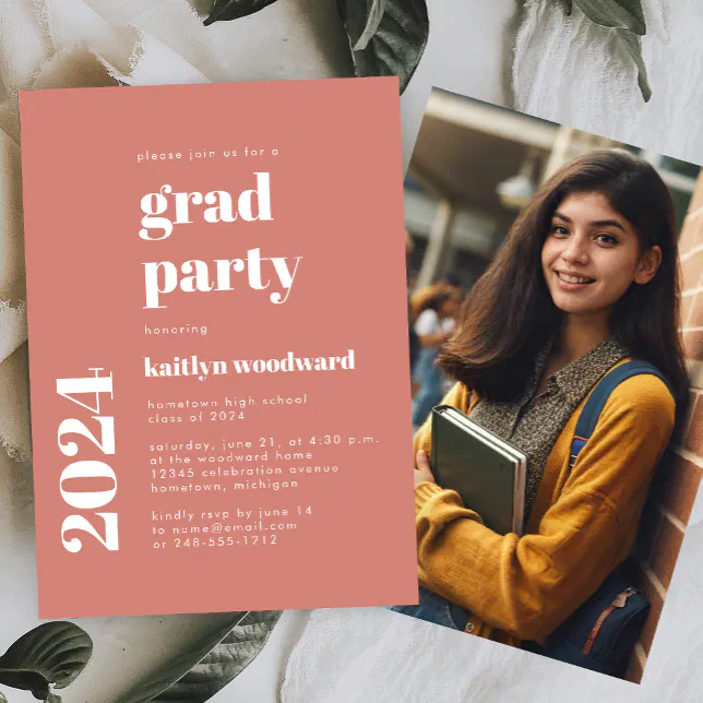 2024 Photo Bold Typography Terracotta Grad Party Invitation | Zazzle