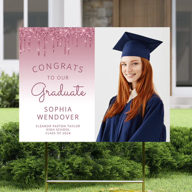 2024 Photo Burgundy Glitter Drip Graduation Yard Sign | Zazzle