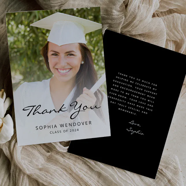 2024 Photo Classic Modern Black White Thank You Card | Zazzle