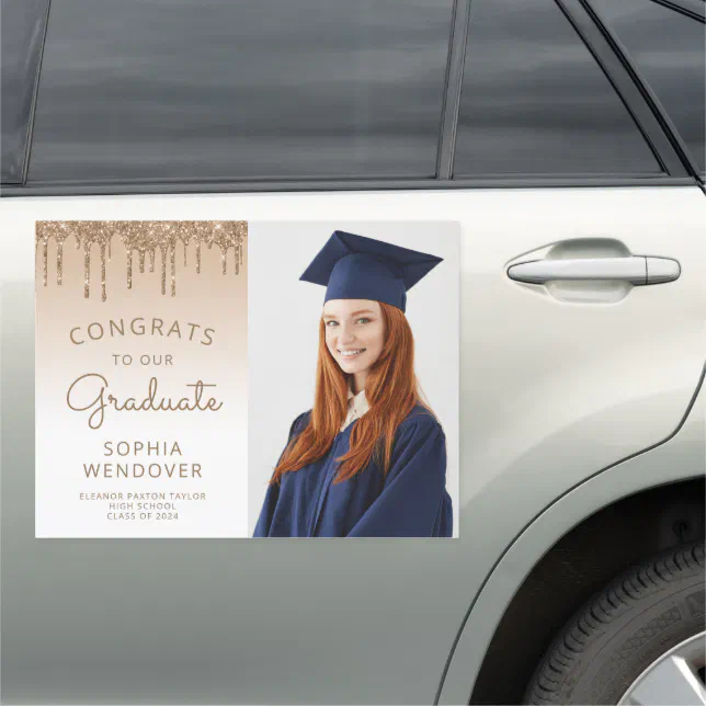 2024 Photo Gold Glitter Drip Graduation Car Magnet | Zazzle