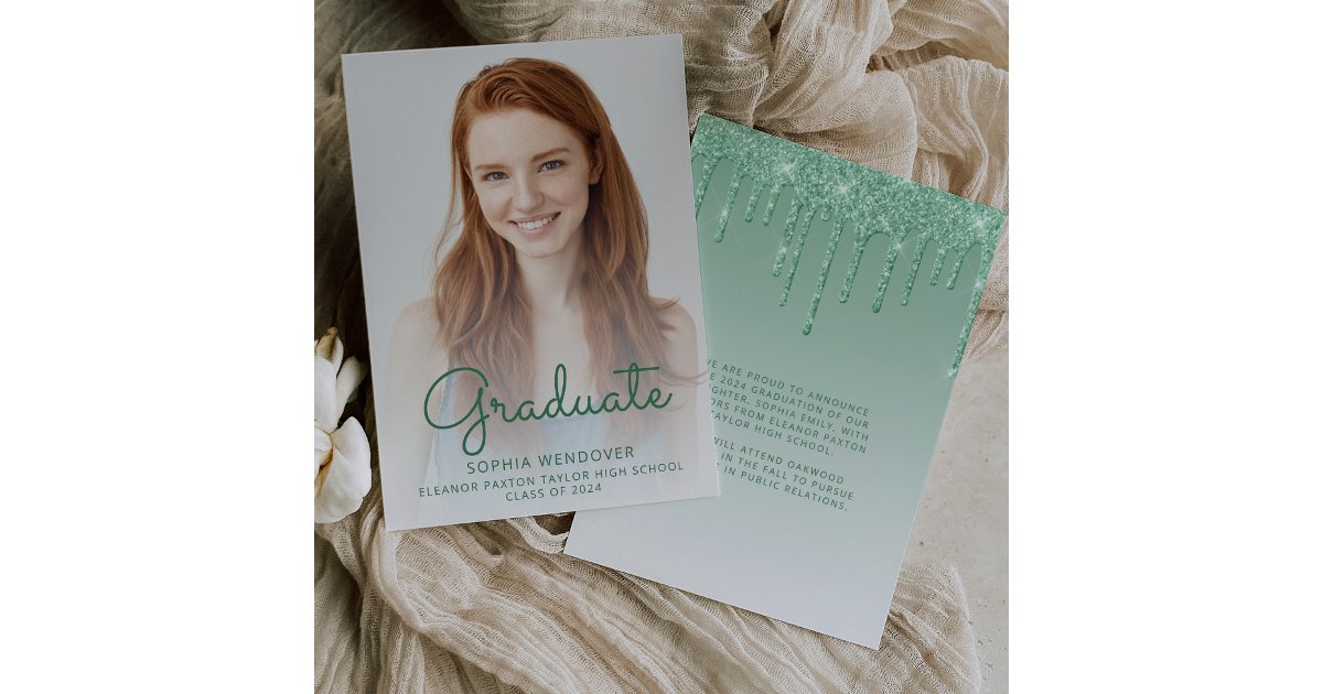2024 Photo Green Glitter Graduation Announcement | Zazzle