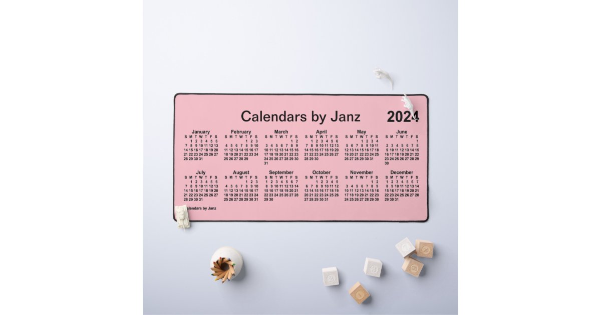 2024 Pink Large Print Calendar by Janz Desk Mat | Zazzle