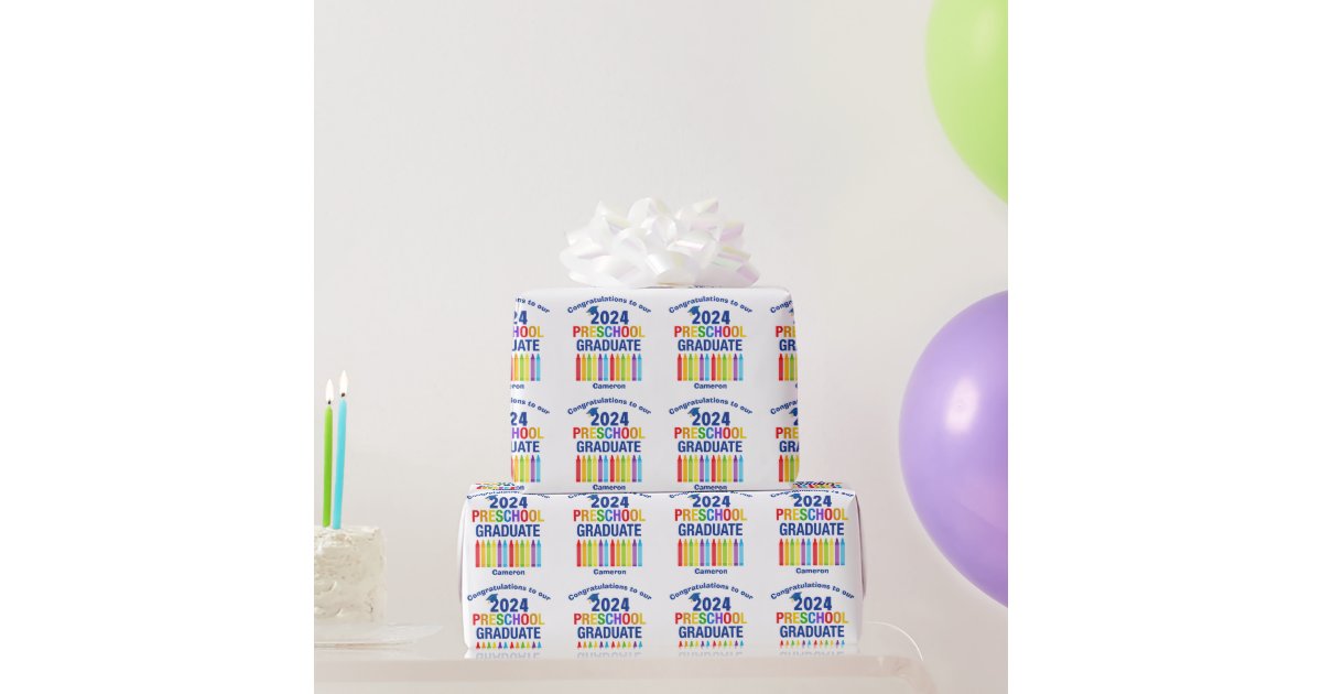 2024 Preschool Graduation Cute Custom Graduate Wrapping Paper | Zazzle