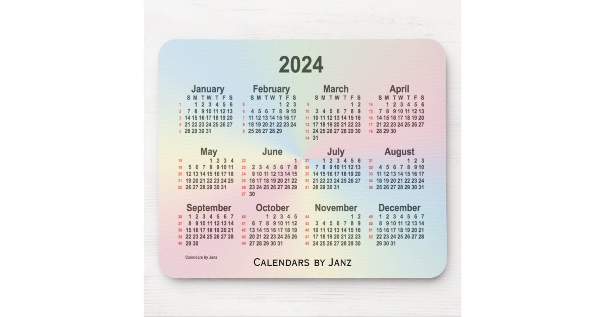 2024 Rainbow Cloud 52 Weeks Calendar by Janz Mouse Pad | Zazzle