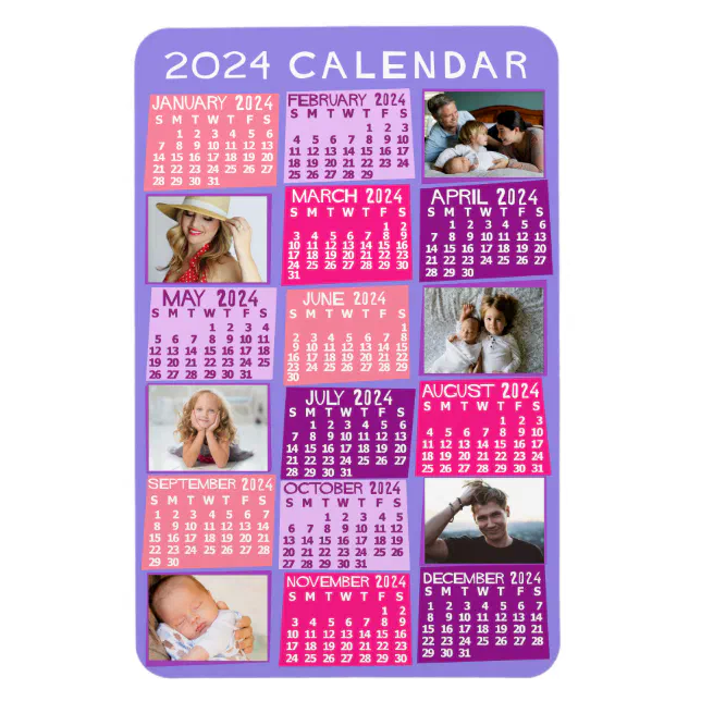2024 Year Monthly Calendar Cute Mod Photo Collage Magnet | Zazzle