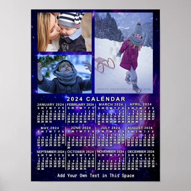 2024 Year Monthly Calendar Space Nebula 3 Photos Poster | Zazzle