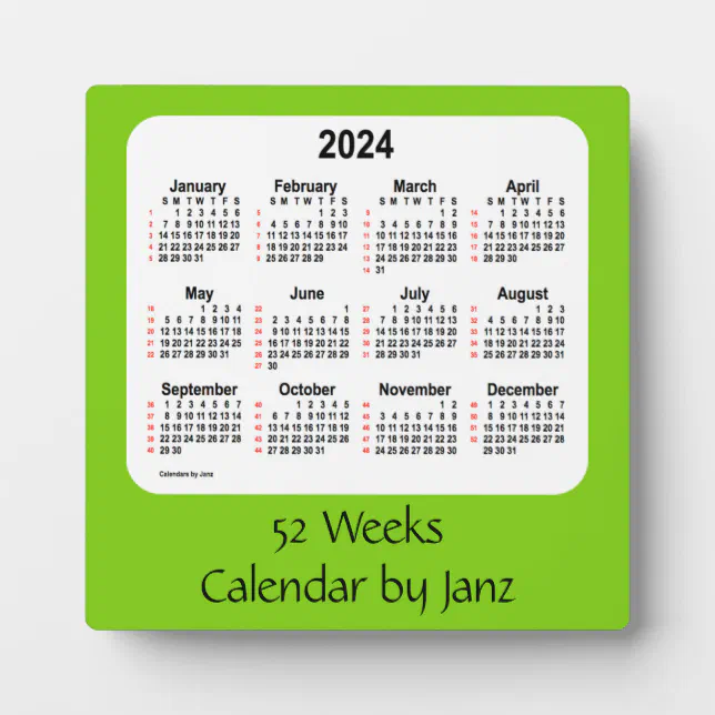 2024 Yellow Green 52 Weeks Calendar by Janz Plaque | Zazzle