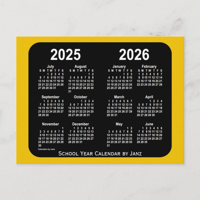 2025-2026 Gold Neon Mini School Calendar by Janz Postcard | Zazzle.com